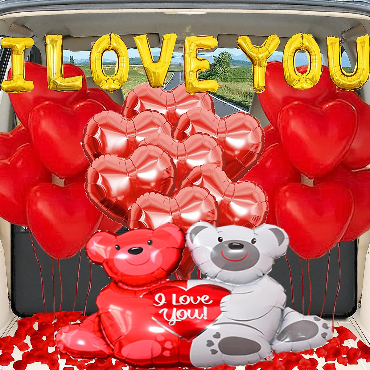Tayuvira I Love You Balloons And Red Heart Balloons Set ，Heart Balloons Kit With 1000 Pcs Dark-Red Silk Rose .I Love You Decoration For Anniversary Confession Proposal Wedding Valentine Day