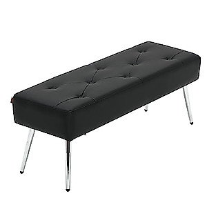 Furnimart Faux Leather Bench Ottoman, Tufted Button Bedroom Benches Footrest in Solid Metal Legs, Long and Dining Bench, Indoor Bench for Entryway Living Room Bedroom (Leather-Black)