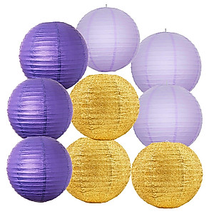 Graduation Decorations Purple Gold 2024 Furuix Purple Birthday Decorations Glitter Gold/Purple Paper Lanterns Purple Birthday/Baby Shower/ Bridal Shower/Wedding Decorations/Lsu Decorations
