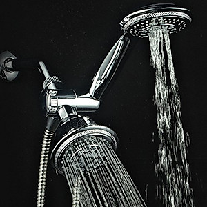 Hydroluxe 1433 Handheld Showerhead & Rain Shower Combo. High Pressure 24 Function 4" Face Dual 2 in 1 Shower Head System with Stainless Steel Hose, Patented 3-way Water Diverter in All-Chrome Finish