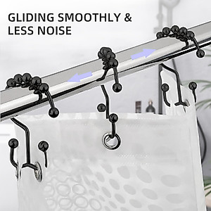 Shigat Shower Curtain Hooks for Curtain Rod, Shower Curtain Rings, Rust-Proof Metal Double Glide Shower Curtain Hooks for Bathroom Shower Curtain Rods, Set of 12 Shower Curtain Hooks (Black)