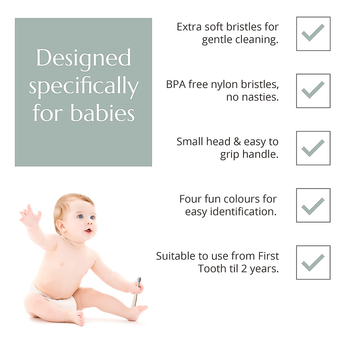 Wild & Stone Organic Baby Bamboo Toothbrushes | 4 Pack | Soft Bristles | 100% Compostable Handle | BPA Free | Vegan Baby Toothbrushes (Multicolour)