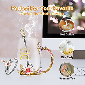 Vos Risus Daisy Flower Glass Coffee Mug Tea Cup with Spoon Set, Sometimes You Forget That You are Awesome Enamel Cup, Birthday, Mothers Day, Christmas, Gifts for Her, Friend, Mom, Grandma, Coworker