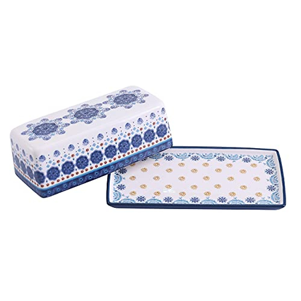 Bico Blue Talavera Ceramic Butter Dish with Lid, Butter Keeper for Counter, Kitchen, Dishwasher Safe