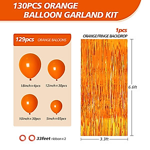 FOTIOMRG 130pcs Orange Balloon Garland Arch Kit, 18 12 10 5 inch Orange Latex Balloons Different Sizes Pack for Birthday Wedding Fall Baby Shower Thanksgiving Christmas Halloween Party Decorations