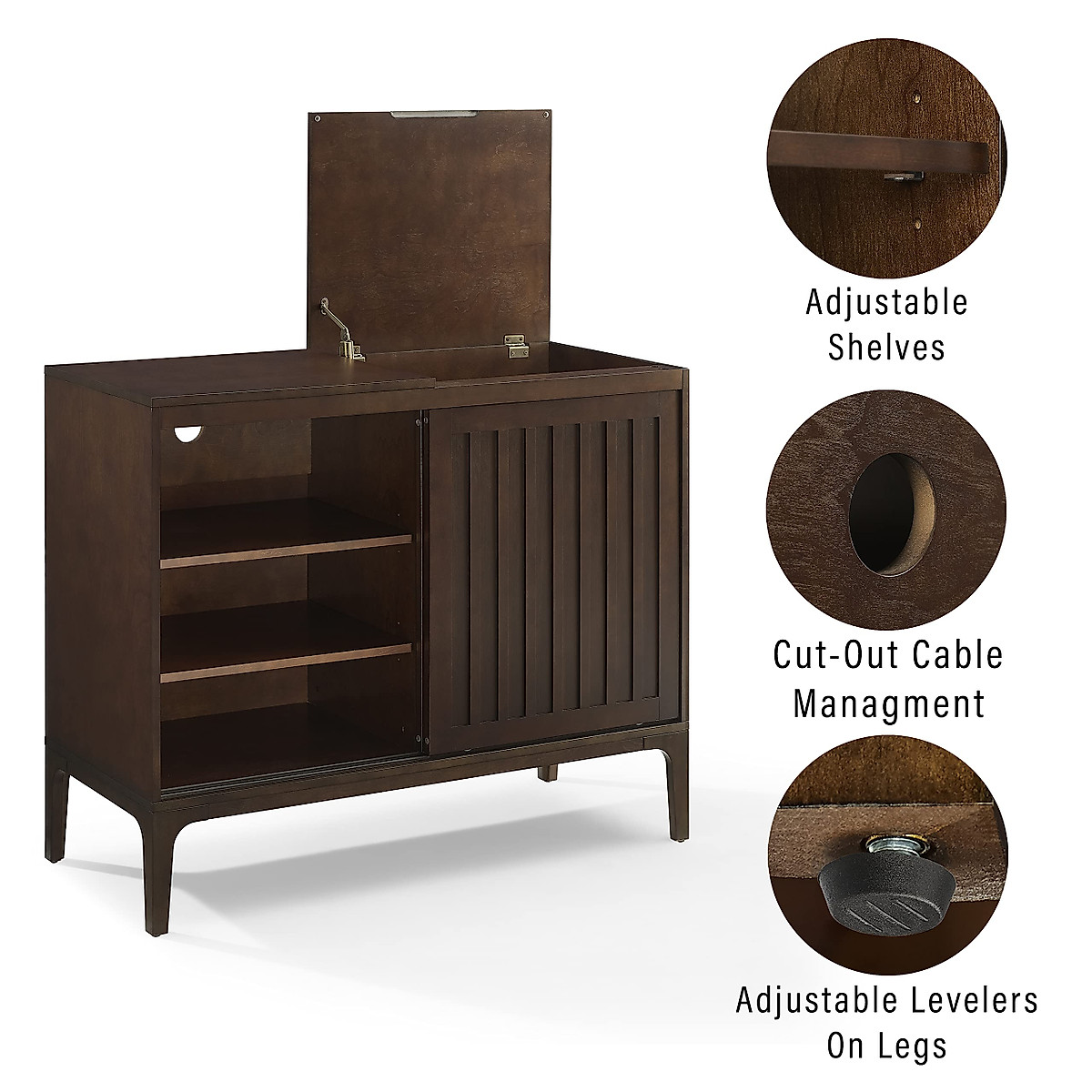 Crosley Furniture Asher Media Console and Record Player Stand with Storage for Vinyl Records, Dark Brown
