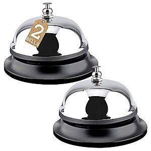1InTheOffice Call Bell, Desk Bell, Service Bell, Chrome Finish, 2 Pack