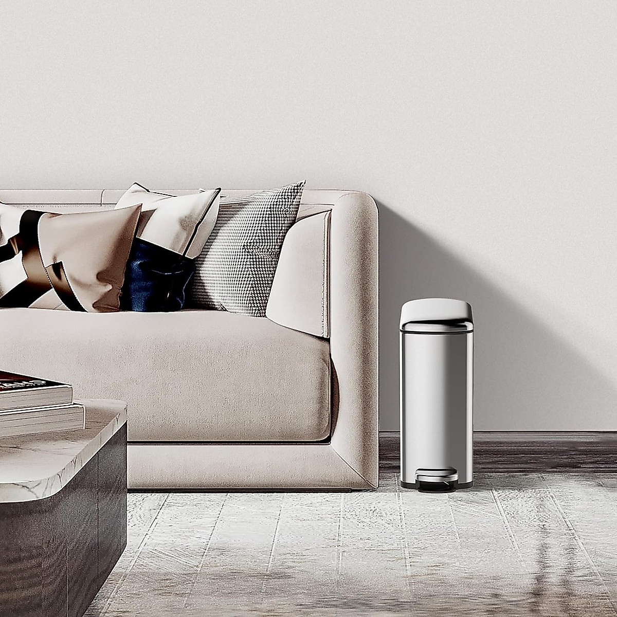 GAOMON 13 + 2.1 Gallon Kitchen Trash Can Combo Set, Stainless Steel Step-on Trash Bin, Fingerprint-Proof Garbage Can with Lid for Office Bedroom Bathroom, 50 Liter and 8 Liter Capacity