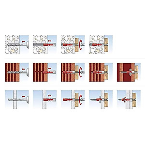 fischer DuoPower 1/4"x1-3/16", Powerful Universal Plug with Intelligent 2-Component Technology for fastenings in Concrete, Bricks, Gypsum plasterboard, chipboard, 100 Plugs Without Screws