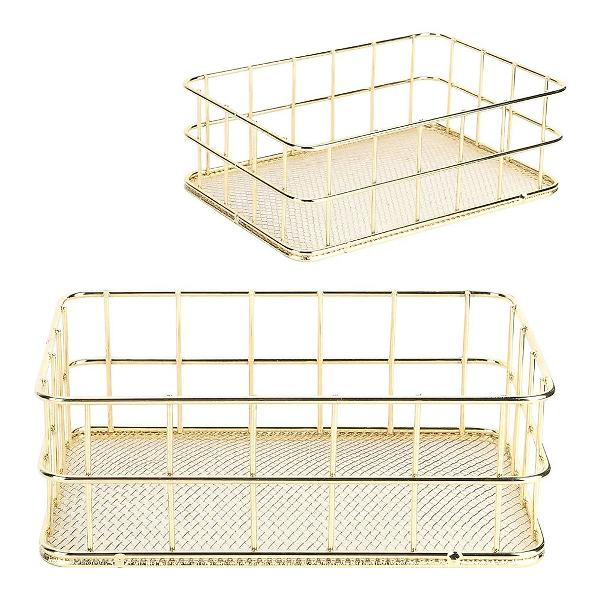 Wire Mesh Basket, Golden Iron Storage Basket Multifunctional Wire Mesh Desktop Storage Organizer for Home (Small Size)