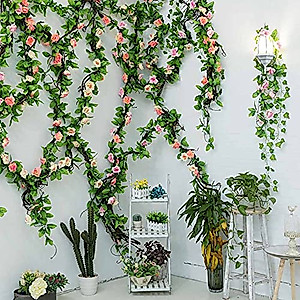 Umefly 3pcs 24 Feet Artificial Hanging Plants Fake Leaves Foliage Flowers Fake Ivy Plant Vine Greenery Garlands for Home Garden Wedding Garland Indoor Outside Decoration