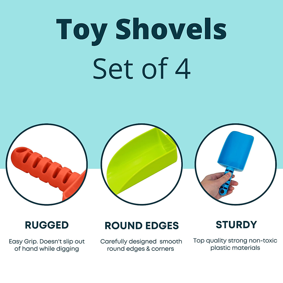 4E's Novelty 4 Pack Beach Shovels 8 Inch, Heavy Duty Plastic Sand Shovel for Kids, - Great for Planting Gardening Shovels for Toddlers, Outdoor Digging Sandbox Toys