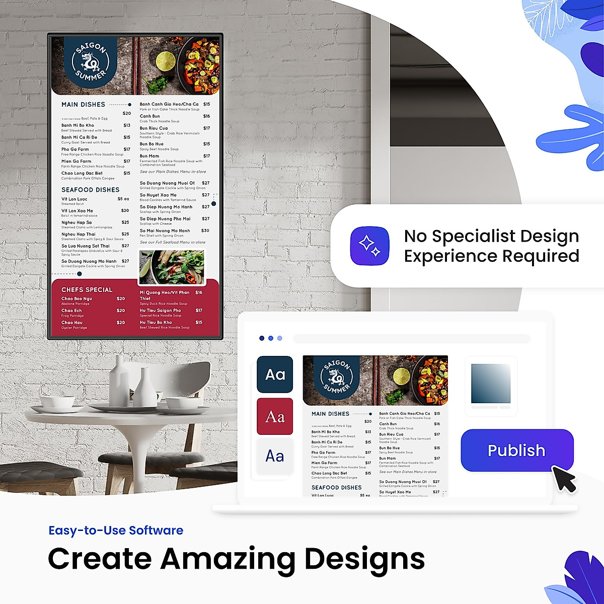 Mandoe Premium Digital Signage Displays - Digital Signage Player for Digital Menu Board, Electronic Menu Board and Digital Message Board. World-Class Templates & Easy To Use Setup