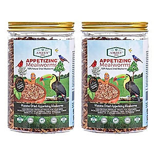 Amzey Dried Mealworms - 2 Pack 3.5OZ (7OZ Total) - High Protein Non GMO Mealworms - Great for Bearded Dragon, Birds, Fish, Lizard, Ducks, Chickens, Hamsters, Hedgehogs,Turtle Food, Reptile Food