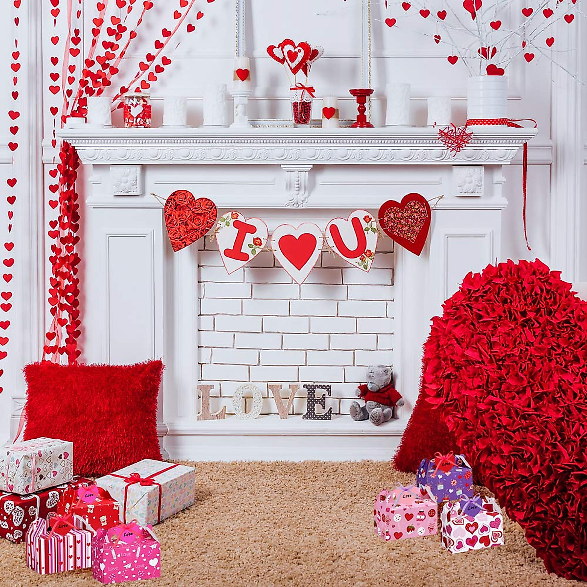 Winlyn 48 Set Valentine's Day Treat Boxes Hearts Prints Boxes Cookie Boxes Goodie Bag Party Favor Boxes Container Candy Box with Heart Tags Bulk for Kids Girls School Classroom Supplies