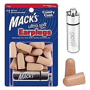 Mack’s Ultra Soft Foam Earplugs, 7 Pair + Case – 33 dB Highest NRR, Comfortable Ear Plugs for Sleeping, Snoring, Travel, Concerts, Studying and Noise