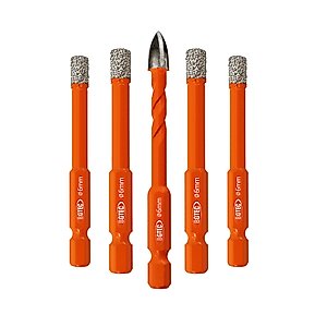 BGTEC Dry Diamond Drill Bits Set-4pcs 1/4" Tile Drill Bit with Quick Change Hex Shank and 1pc 1/4" Carbide Drill for Granite Marble Porcelain Ceramic