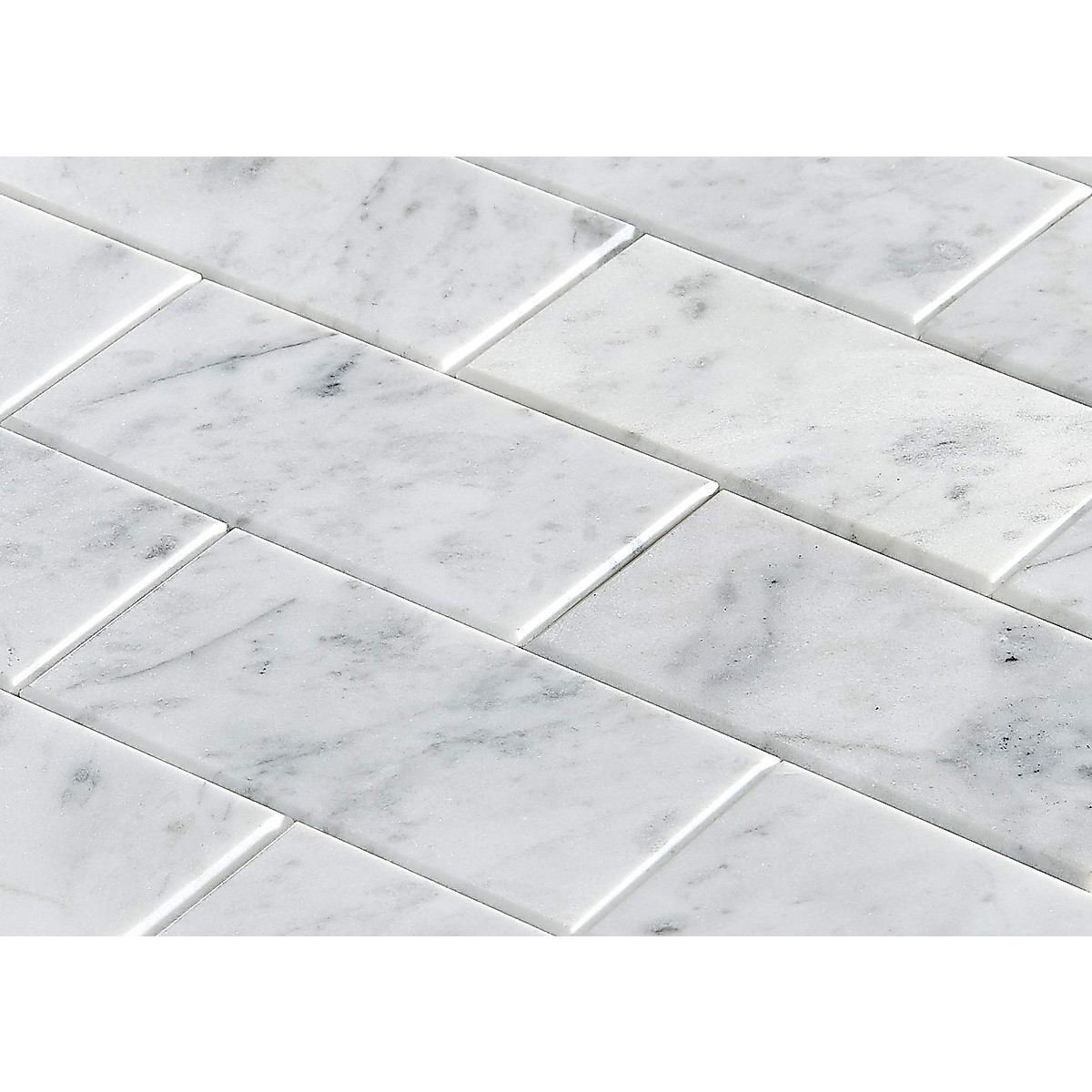 Simple Tile - DIY Peel and Stick Genuine Marble Mosaic Tile for Kitchen and Bathroom Backsplash, Carrara White 2"X4" Big Brick Deep Belveled, 12"X12"X1/4", Polished (Sample 12"X4")