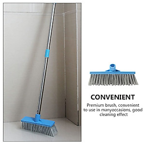 Generic Floor Scrubber Push Broom Brush Outdoor Stiff Broom Head Handle Heavy Duty Indoor Rough Surface Scrub Brush Broom for Floor Cleaning Deck Wall Tile Floor Driveway Outdoor Broom