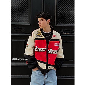 Aelfric Eden Men's Letter Foaming Love Print Varsity Jacket Vintage Graphic Baseball Jacket Unisex Coats Streetwear