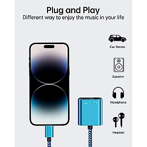 iPhone Aux Adapter, 2 in 1 Dual Lightning to 3.5mm Audio Jack & Charger [Mfi Certified] Dongle Cable Splitter for Apple Converter Compatible with iPhone 14 Pro Max 13 12 11 XR XS X 8 Plus, iPad iPod