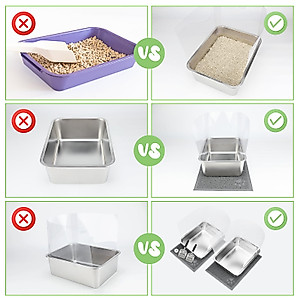 Rypet 2 Set Stainless Steel Litter Box，Rust Proof Metal Cat Litter Tray，Durable Kitten Litter Box with 2 Cat Litter Scoop，6 Litter Pee Splash Guard and 2 Cat Litter Mat，Easy to Clean(17.5"*13.6"*6")
