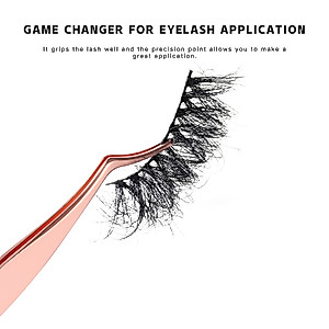 Pretty memory Eyelash Applicator Tool DIY Cluster Lash Tweezers Curved Eyelash Tweezers for Easy Lash Application and Removal, Rose Gold