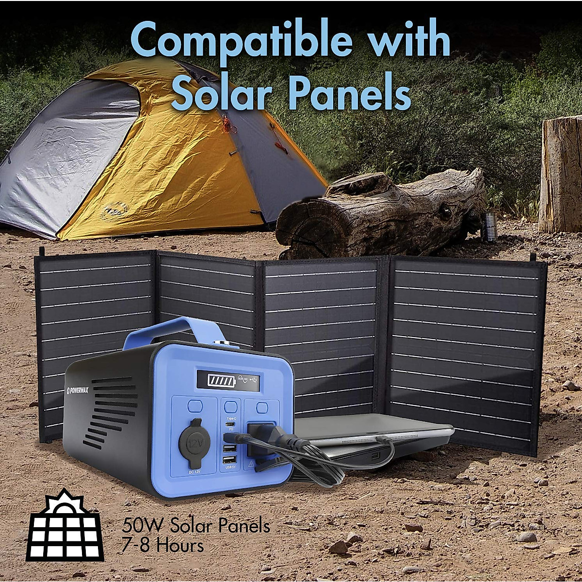 Powermax Portable Power Station 230Wh, Solar Powered Generator with Dual Fan Cooling, Backup Power Supply for Outdoor, Camping and Emergency