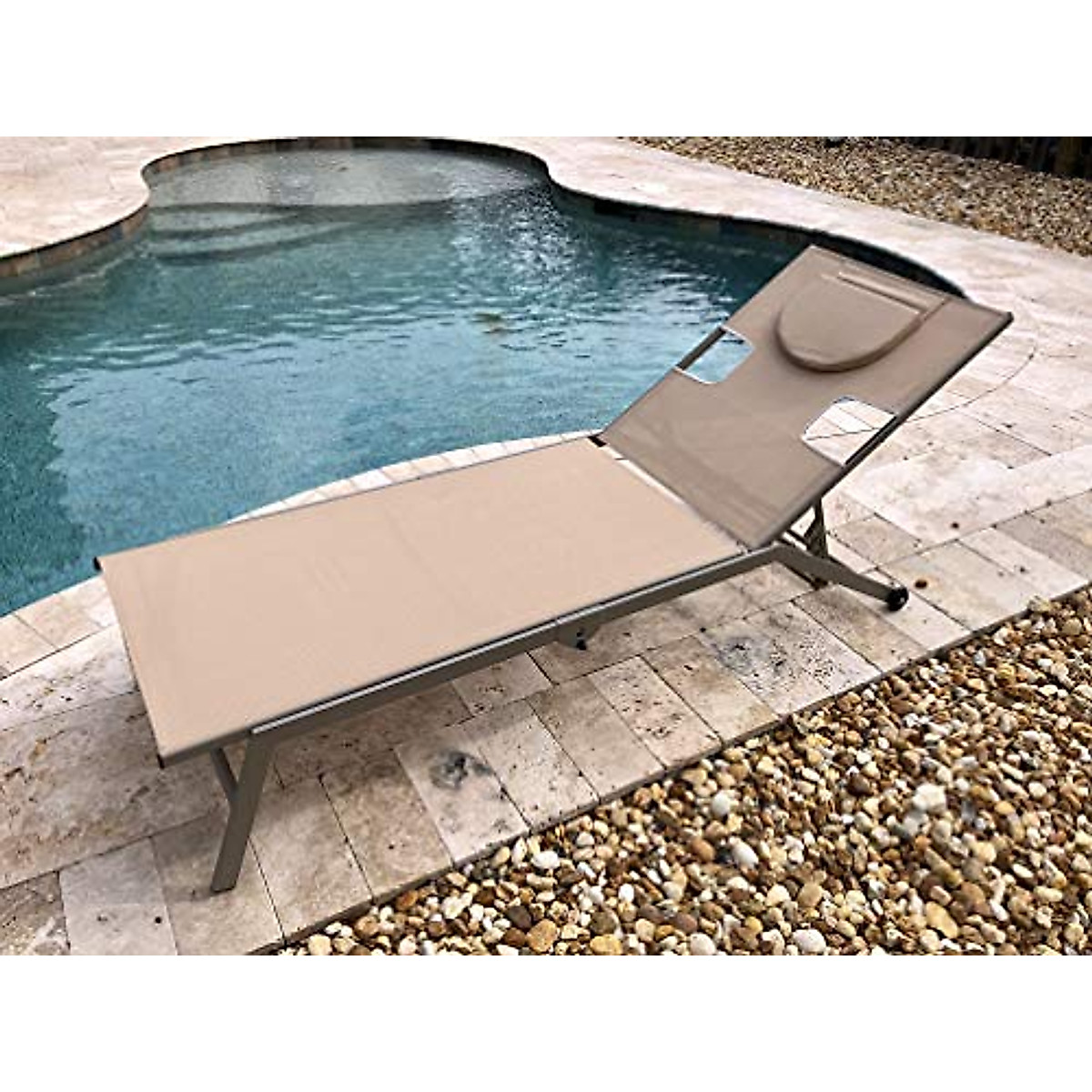 Ostrich Outdoor Chatham 2 Pieces Patio Chaise Lounges | Patio Lounge Chairs | Patio Chairs | 5- Position Recliner Adjustable Sunbathing Lounge Chair for Patio, Beach, Yard, Pool, Tan & White