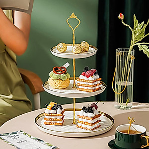 CofeLife Set of 2 Porcelain Cupcake Stand Ceramic Dessert Stand Tiered Serving Trays with Gold Rod, 3 Tiers and 2 Tiers Cake Stand Party Serving Trays Fruit Pastry Holders for Wedding and Party