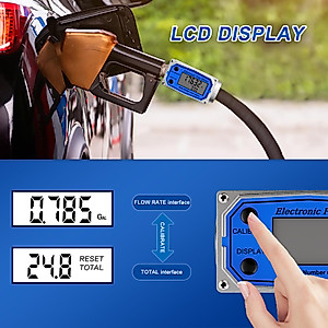 Flow Meter 3/4 Inch Digital LCD Display with NPT Counter Waterproof Oil Flowmeter Kerosene Diesel Fuel Flow Water Flow Meter, Switch Between GAL(Gallons), QTS, PTS, L, and m³ Units