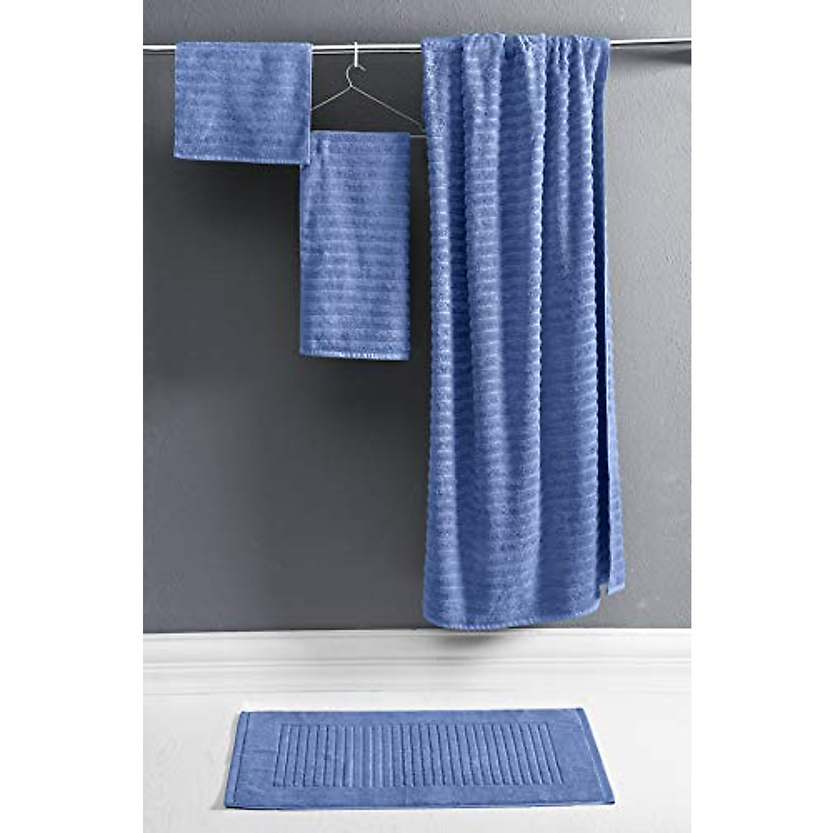 Classic Turkish Towels Luxury Ribbed 2 Piece Bath Towel Set - 100% Turkish Cotton Absorbent, Quick-Dry, Premium Towels for Bathroom, 27x54 inches (Royal Blue)