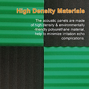 Frcevzoie 52 PACK Acoustic Foam Panels 12”×12”×1” Indoor Sound Insulation Board, Suitable for Sound Training Room, Anchor Room, Movie Theater and All Acoustic Improvement (Black/Green)