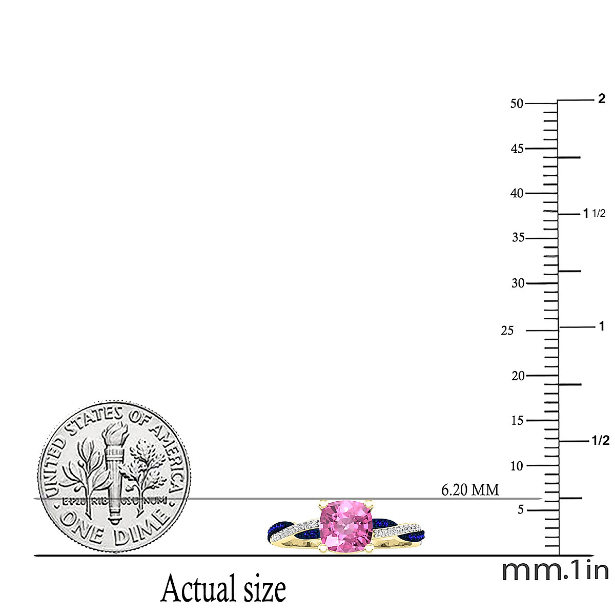 Dazzlingrock Collection 6mm Cushion Lab Created Pink Sapphire with Round Blue Sapphire & Diamond Women Engagement Ring, 10K Solid Yellow Gold, Size 8.5