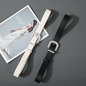 AWAYTR Rhinestone Buckle Belt for Women - PU Leather Plus Size Belts for Jeans and Dress (Black,100cm)