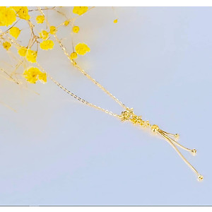 SISGEM 18k Yellow Gold Cherry Blossom Necklace for Women, Real Gold Chain and Y Pendant, Fine Jewelry Gifts for Her, 16-17 Inch