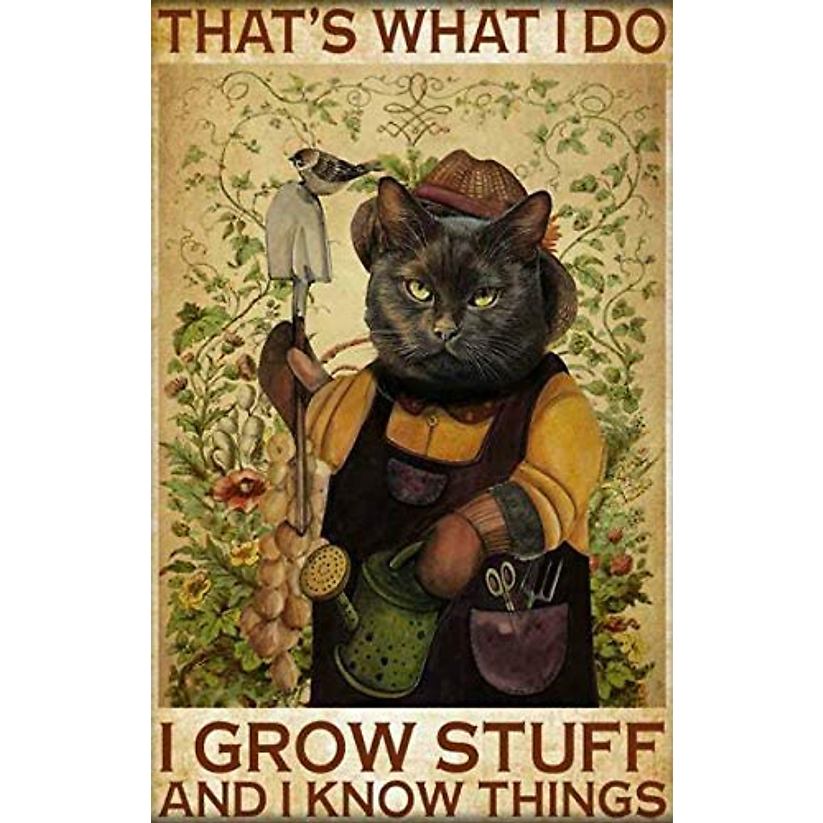 Lenrius Gardener Black Cat That's What I Do I Grow Stuff and I Know Things Metal Sign 12"x8" Garden