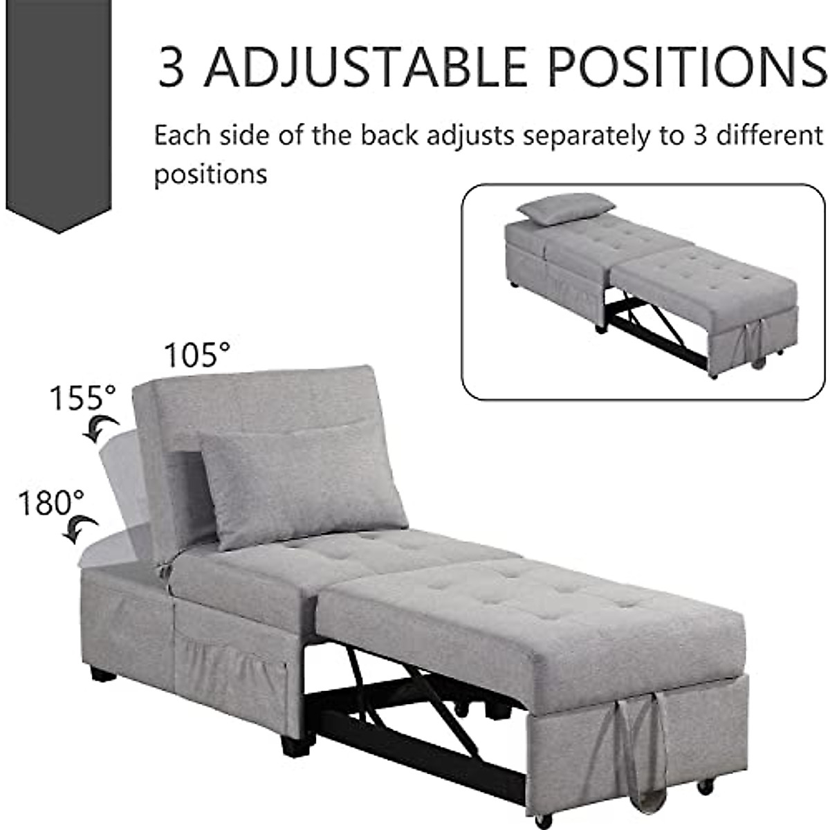 BINGTOO Sleeper Sofa Chair Bed 4 in 1 Convertible Chair Multi-Function Folding Ottoman Sleeper, Pull Out Sleeper Chair Bed- Modern Convertible Chair Bed Pull Out Sleeper Couch Bed for Living Room