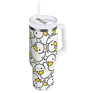 MCHIVER Cute Duck White 30 oz Tumbler with Handle and Straw Stainless Steel Vacuum Water Bottle Leak-proof Travel Coffee Mug Insulated Tumbler for Office Home Car