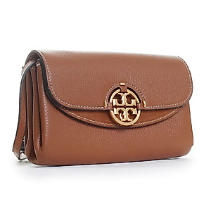 Tory Burch Womens Miller Leather Crossbody Shoulder Handbag Brown Small
