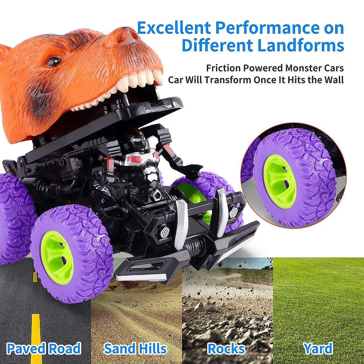 FiGoal Two Pack Monster Cars with Toy Gun Launchers Gifts for Kids for Family Fun Friction Powered Toy Cars Vehicles for Boys and Toddlers Games Toys Gifts for Birthday