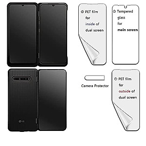[2 SET 8 PCS] [2 tempered glass + 4 PET films + 2 camera protector] for LG V60 5G ThinQ Screen Protector [Perfect Fit for Dual Screen] Compatible with LG V60 Screen Protector