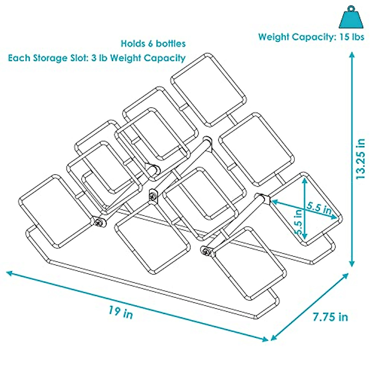 Sunnydaze Modern 6-Bottle Triangular Countertop Wine Rack - Freestanding Indoor Steel Wire Accent for Kitchen, Home Bar, or Living Room - White - 13.25-Inch H