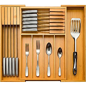 Bambüsi Bamboo Drawer Organizer Tray Adjustable Drawer Organizer with Removable Dividers