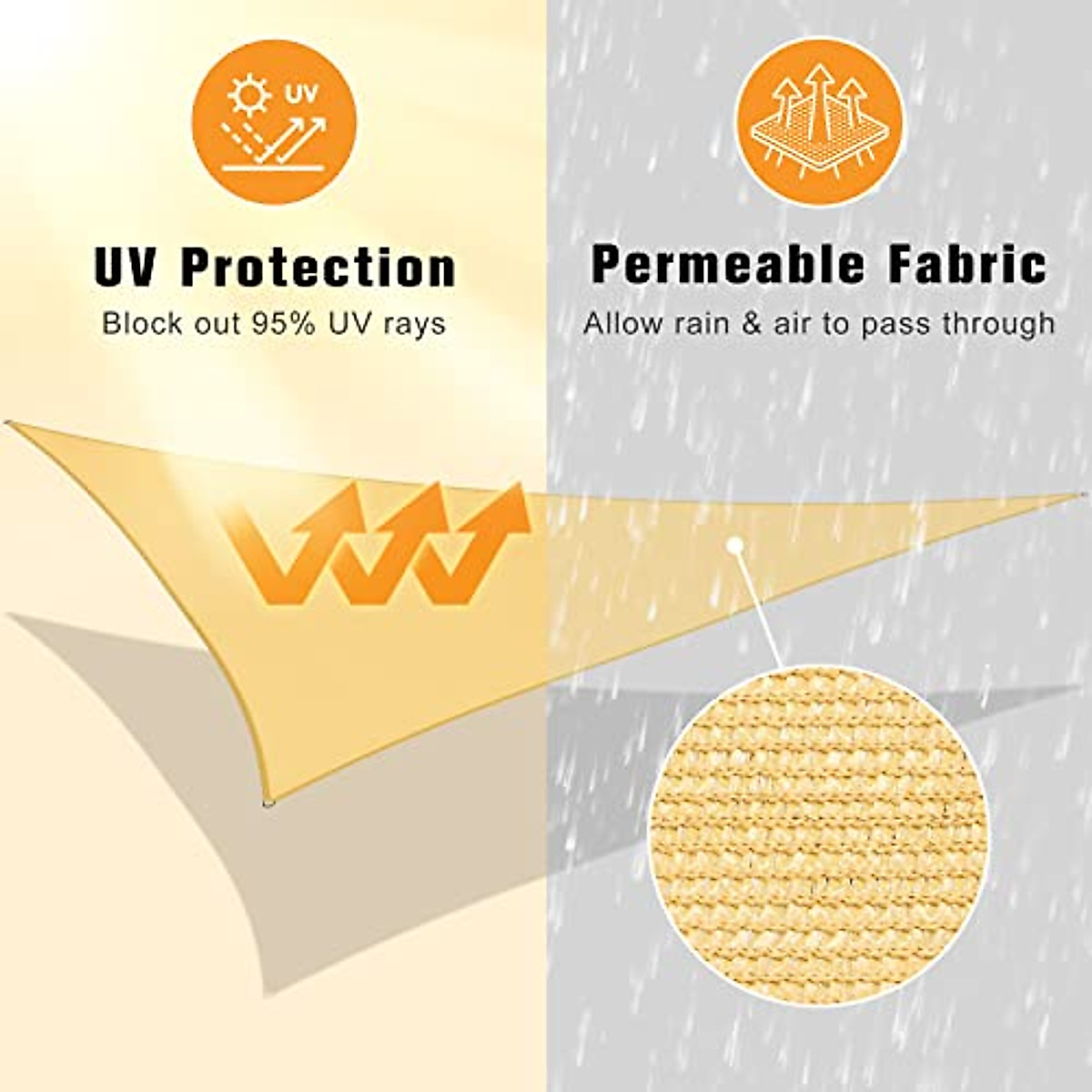 MR. COVER Triangle Sun Shade Sail 16 x 16 x 16 ft Rectangle for Patio Garden Backyard Outdoor Facility, Rip-Resistant & UV-Block, Double Stitched, Sand Color