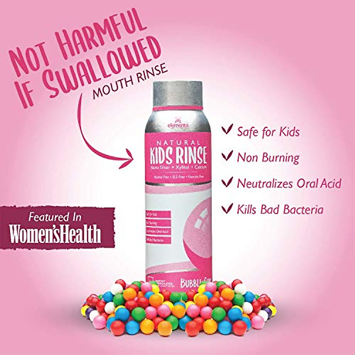 Elementa Essentials Kids Bubble Gum | Mouth Rinse Oral Care 20 oz | Dentist Recommended | Neutralizes Oral Acid | Fresh & Healthy Natural Mouthwash for Kids