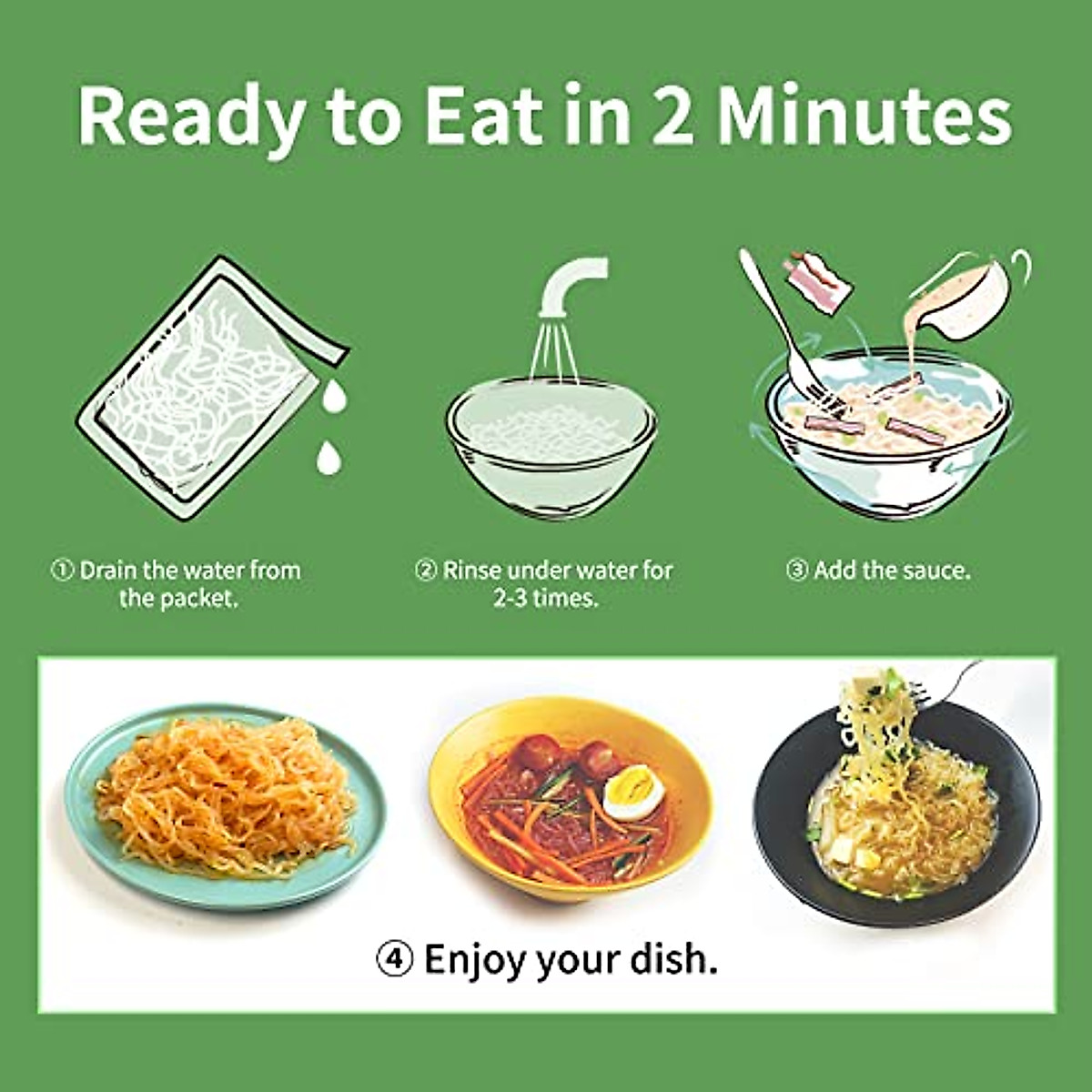 Hethstia Shirataki Noodle, Konjac Ramen(61.38oz), 6 Pack Flavored Angel Hair, Variety Flavor