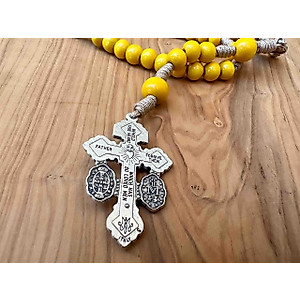 Yellow Wooden Prayer Beads Rosary With Pardon Crucifix Pendant Immaculate Heart Of Mary