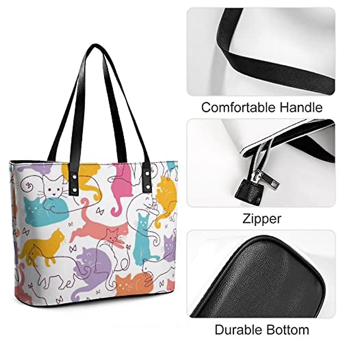 Womens Handbag Cats Pattern Leather Tote Bag Top Handle Satchel Bags For Lady