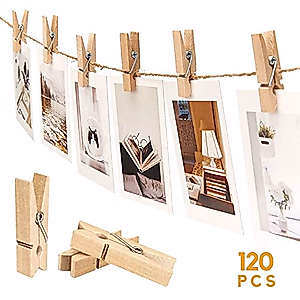 Mini Clothes Pins for Photo, Mini Clothespins, Wooden Small Clothes Pin, Tiny Decorative Clothespin for Little Baby Shower Photos Clips Pictures Crafts Display, Pack of 120